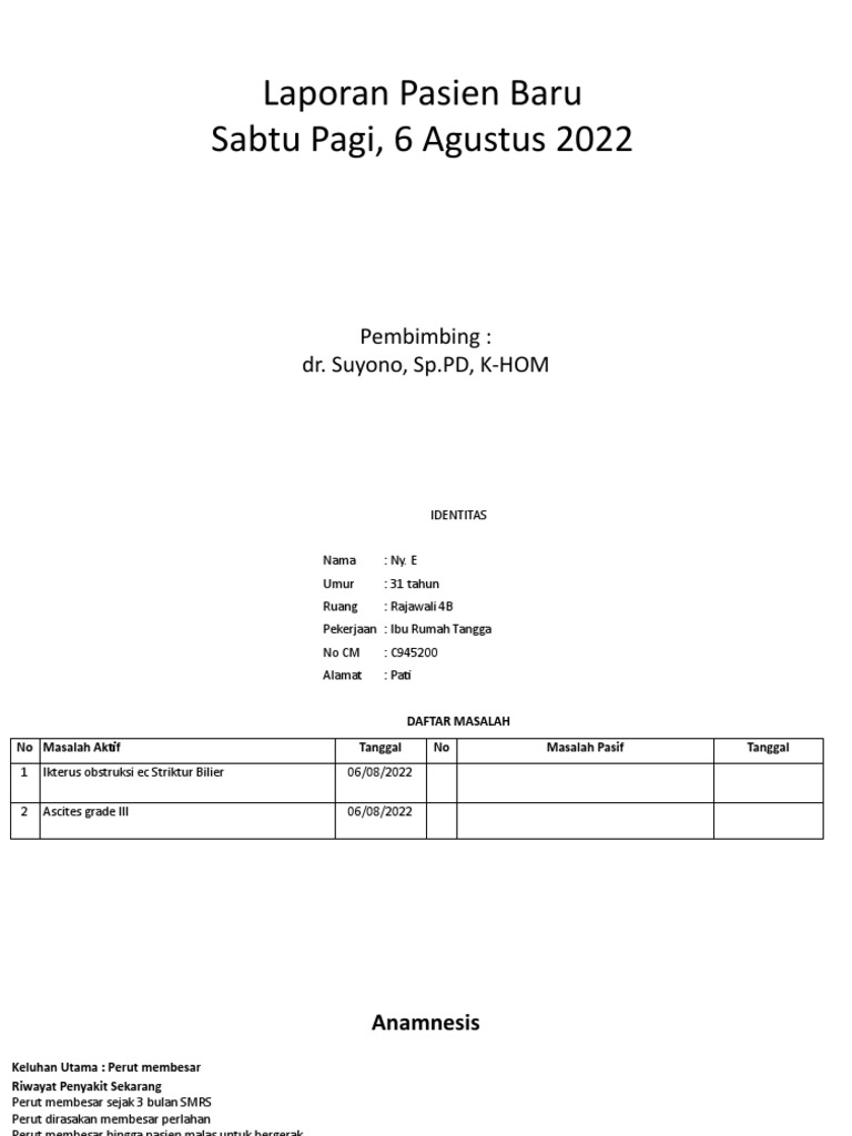 Erna Wati - Ikterus Obstruksi Ec Striktur Bilier, Ascites Grade III | PDF