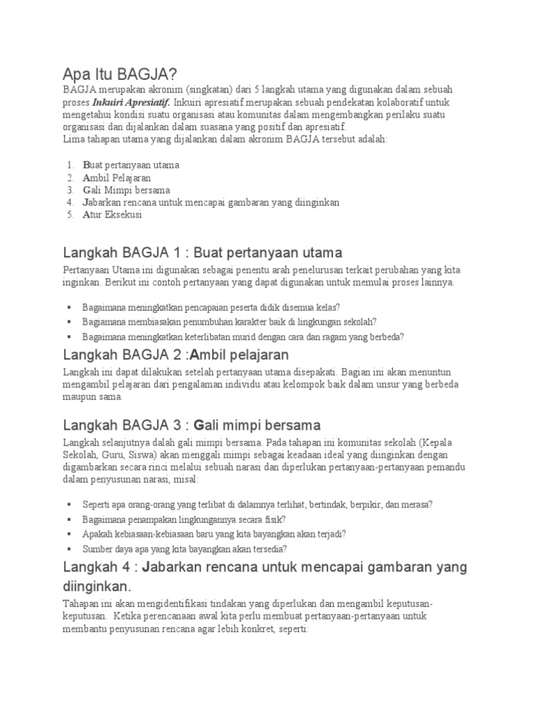 Lima Langkah BAGJA dalam Inkuiri Apresiatif | PDF