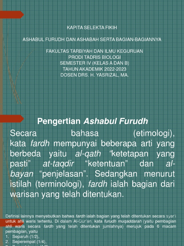 Ashabul Furudh Dan Ashabah Serta Bagian-Bagiannya | PDF