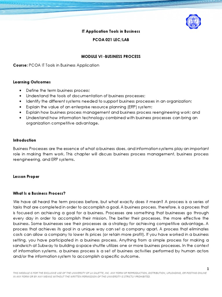 Module 6 - Business Process PDF | PDF | Enterprise Resource Planning ...