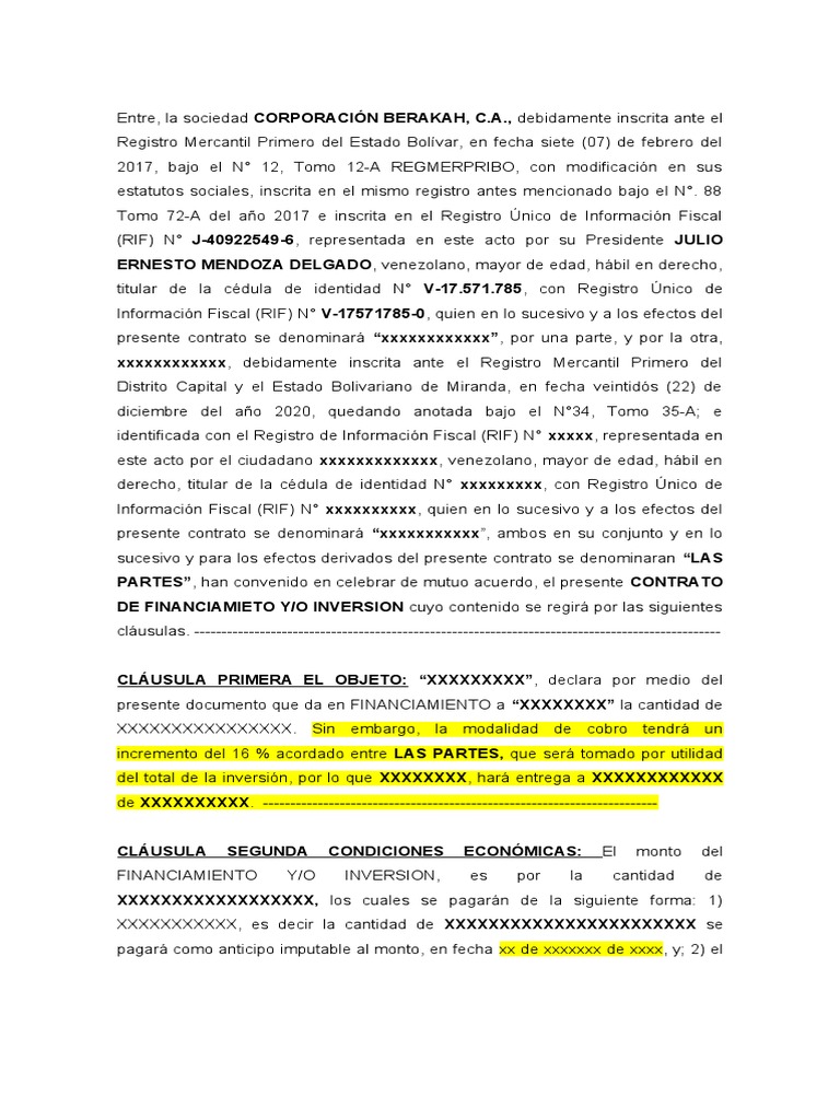 Contrato de Financiamiento o Inversion | PDF