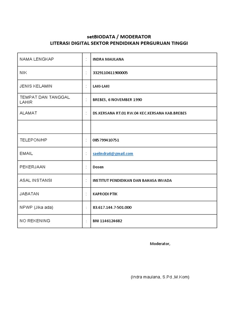 Format Biodata Narsum & Moderator | PDF