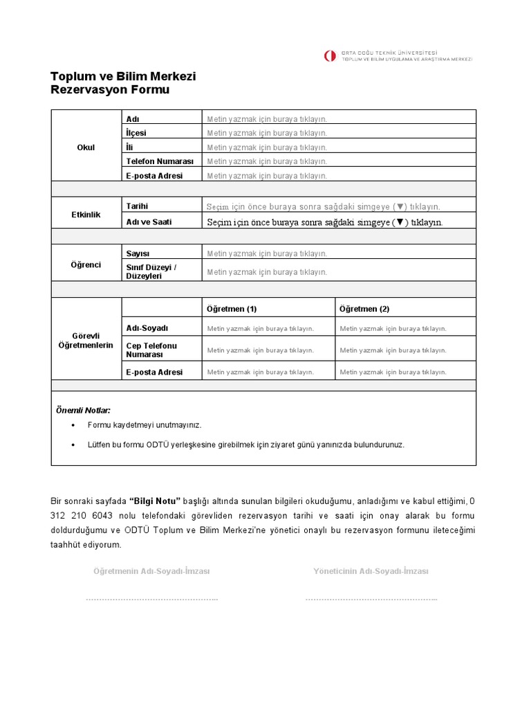 ODTU TBM Rezervasyon Formu | PDF