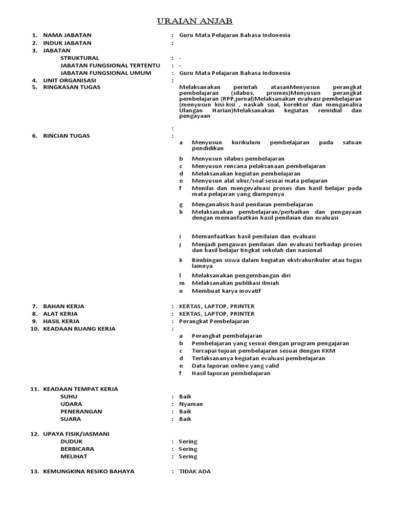 01 Contoh Isian Uraian Analisis Jabatan - Guru Mapel | PDF