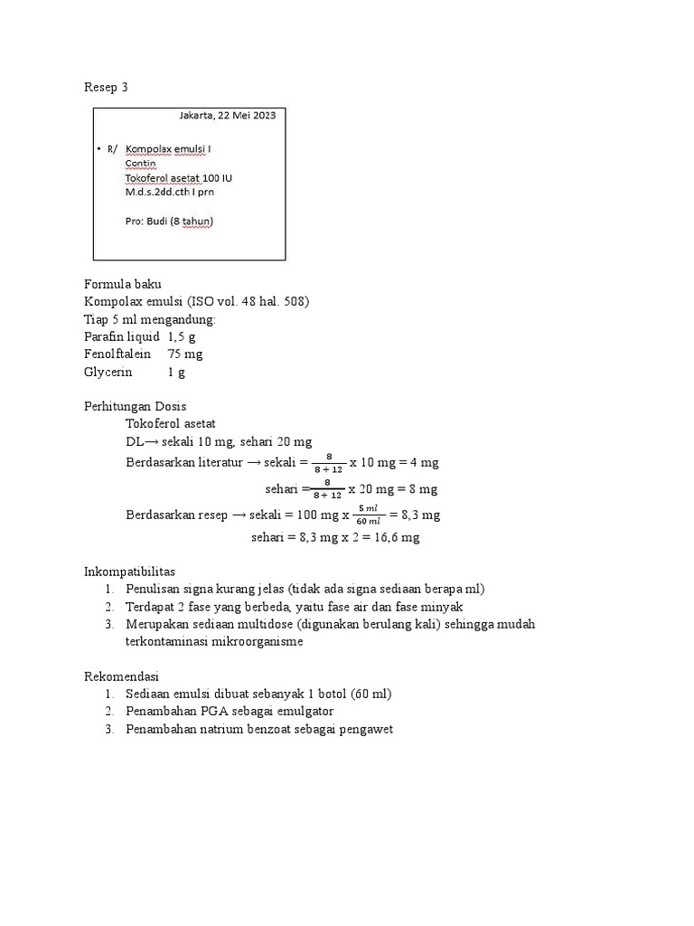 Formulasi Emulsi Kompolax 60ml | PDF