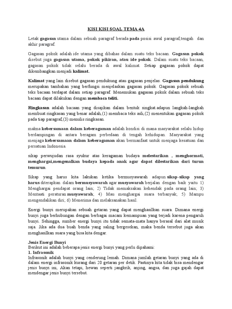 Kisi Kisi Soal Tema 4a | PDF