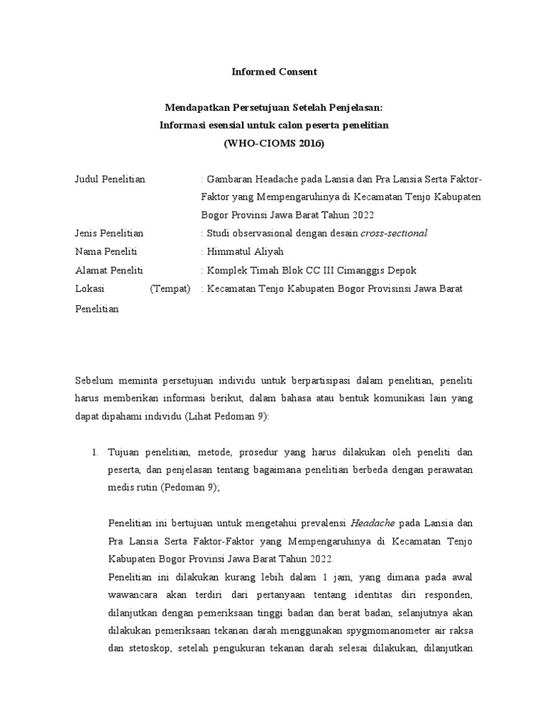 Informed Consent Penelitian | PDF