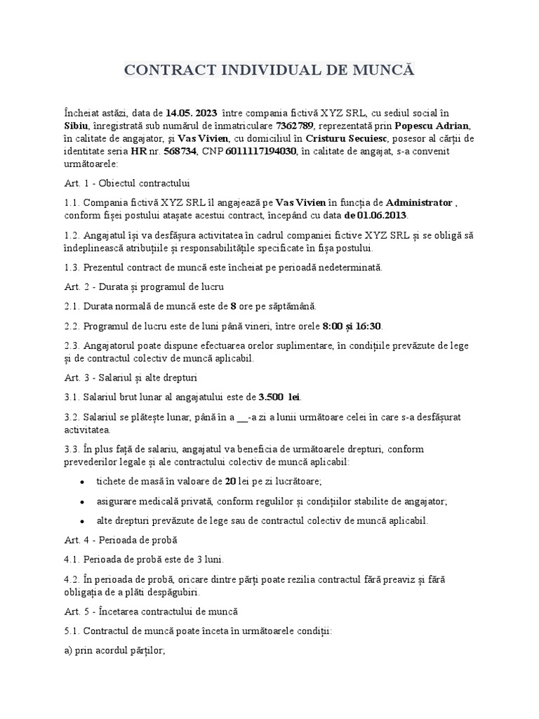 Contract Individual de Muncă | PDF