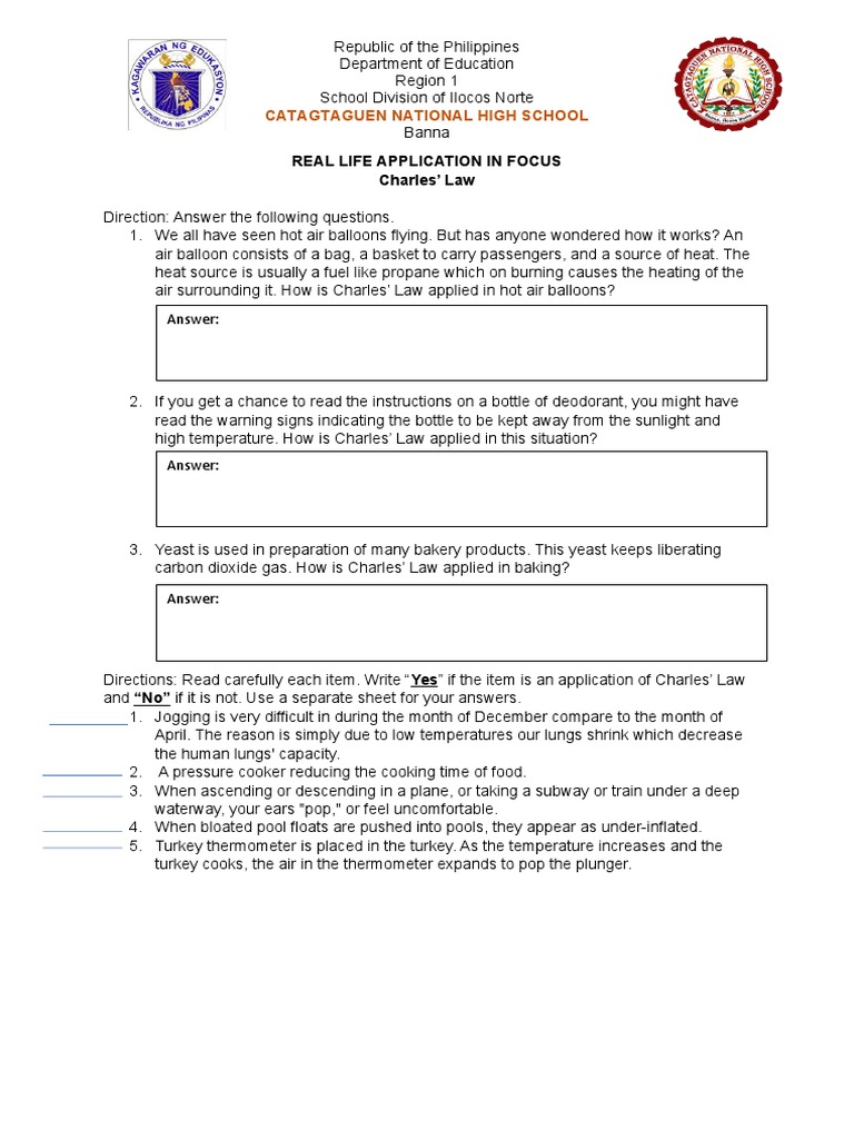Charles' Law Activity | PDF
