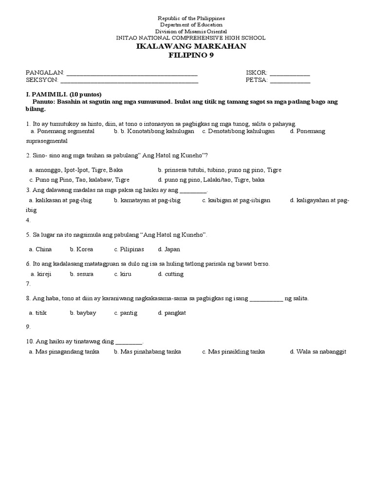 Fil 9 (2ND Quarter Exam) | PDF