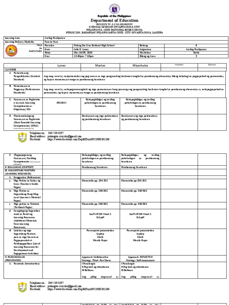Daily Lesson Exemplar AP Q4 W1 - Lunas | PDF