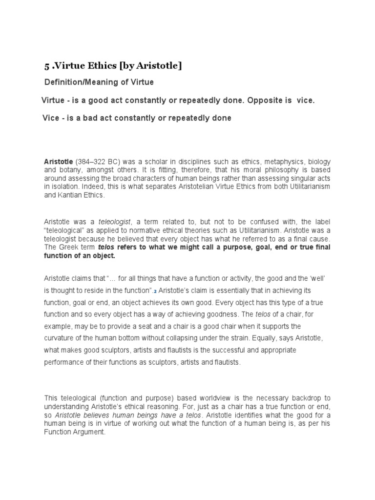 5 Virtue Ethics (By Aristotle) | PDF | Virtue | Virtue Ethics