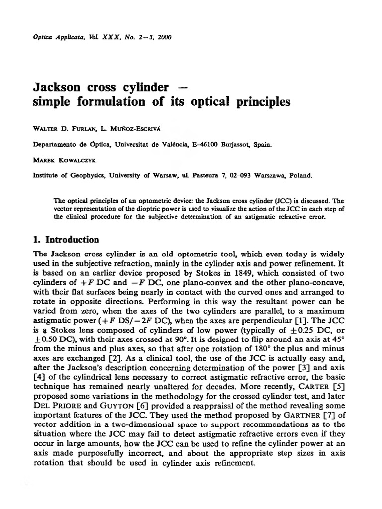 Jackson Cross Cylinder - Simple Formulation of Its Optical Principles ...