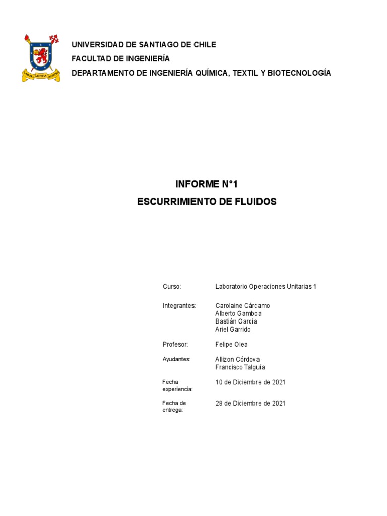Informe 1 Escurrimiento de Fluidos Ope1 | PDF | Gases | Medición