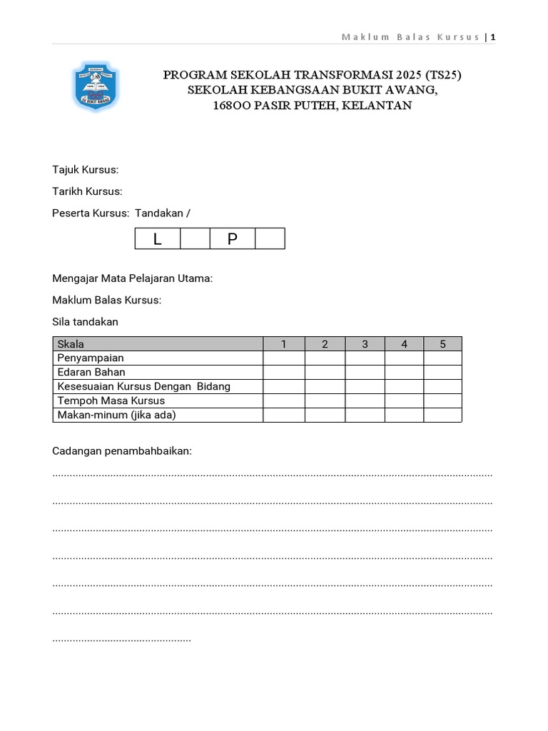 Borang Maklum Balas Kursus | PDF