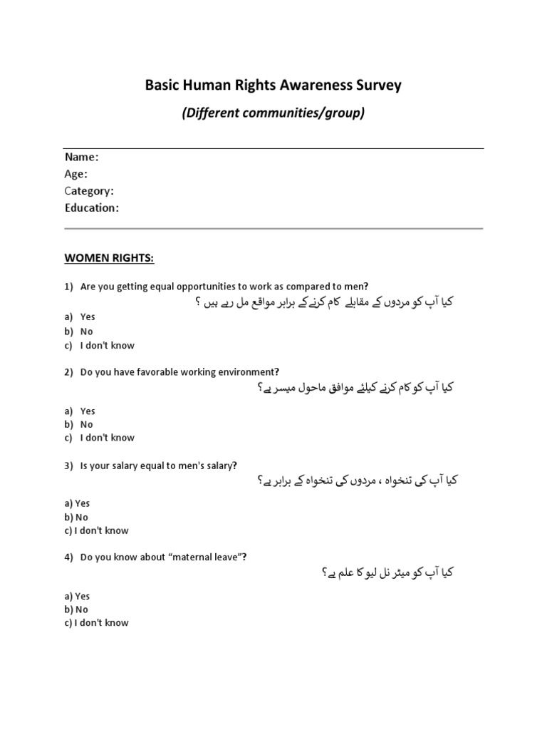 Basic Human Rights Awareness Survey | PDF