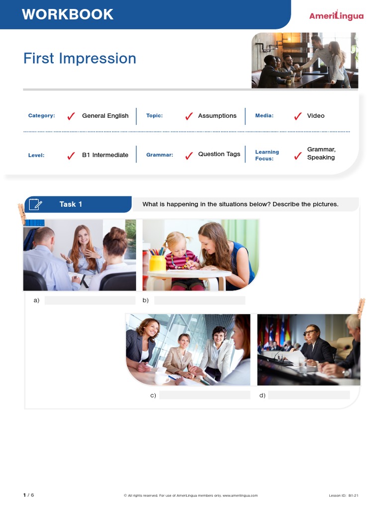 B1-21 Workbook First Impression | PDF | Question | Human Communication