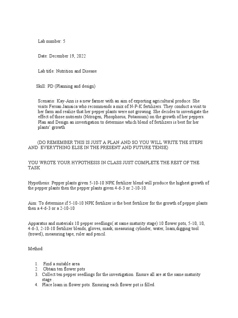 PD NUTRITION AND DISEASE Lab 5 | PDF | Fertilizer | Plants