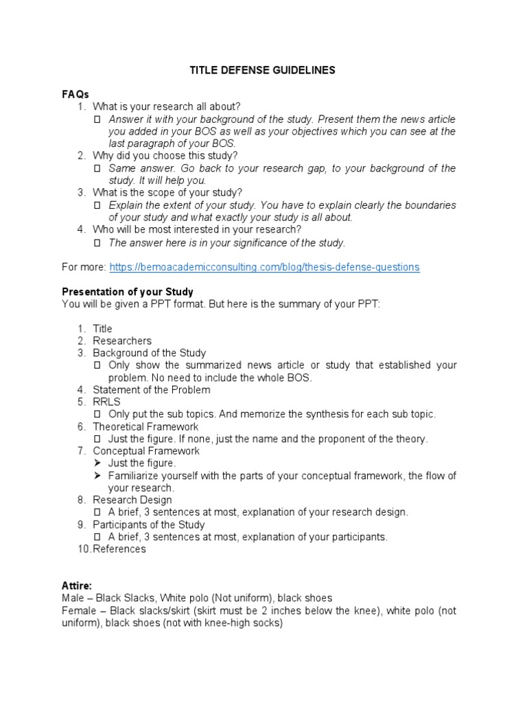 Title Defense Guidelines (2) | PDF | Science | Cognition