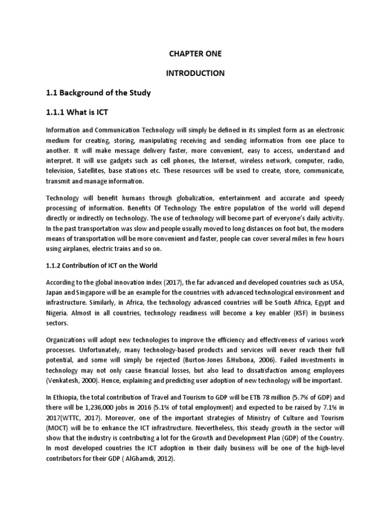 Chapter One 1.1 Background of The Study 1.1.1 What Is ICT | PDF
