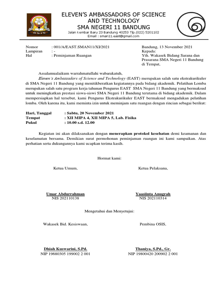 Surat Peminjaman Ruangan | PDF