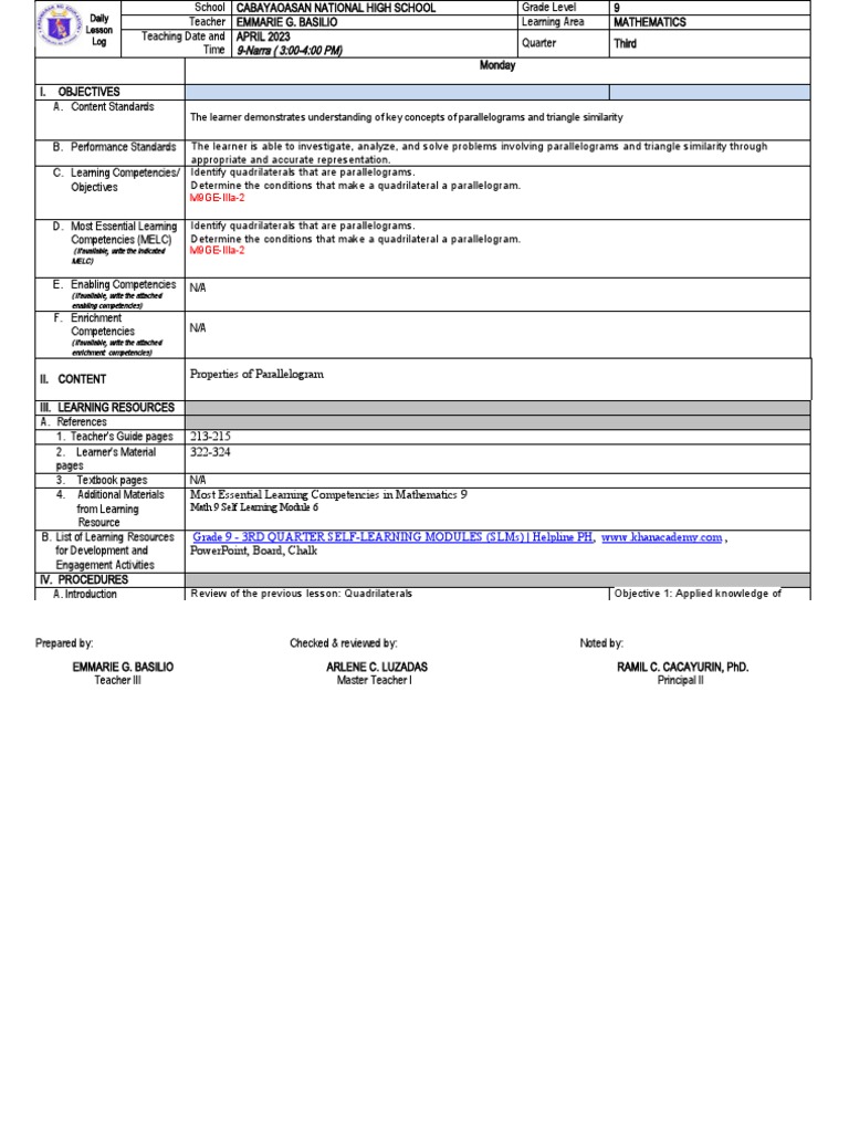 DLL-for-DEMO-TEACHING | PDF