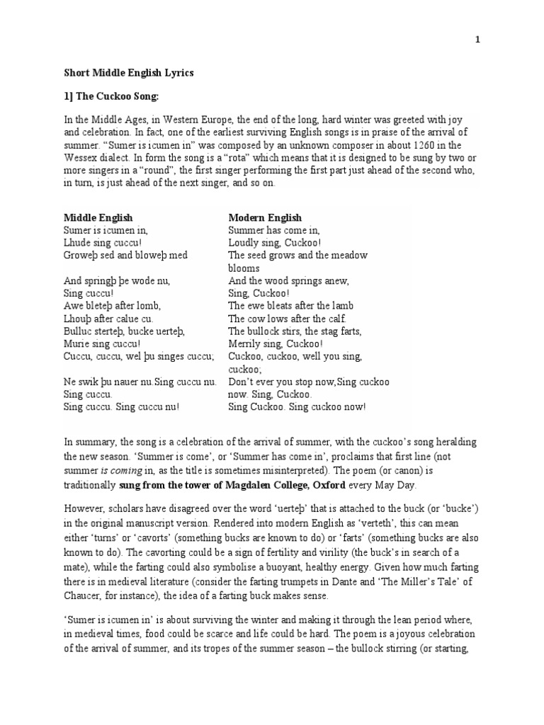 Short Middle English Lyrics | PDF