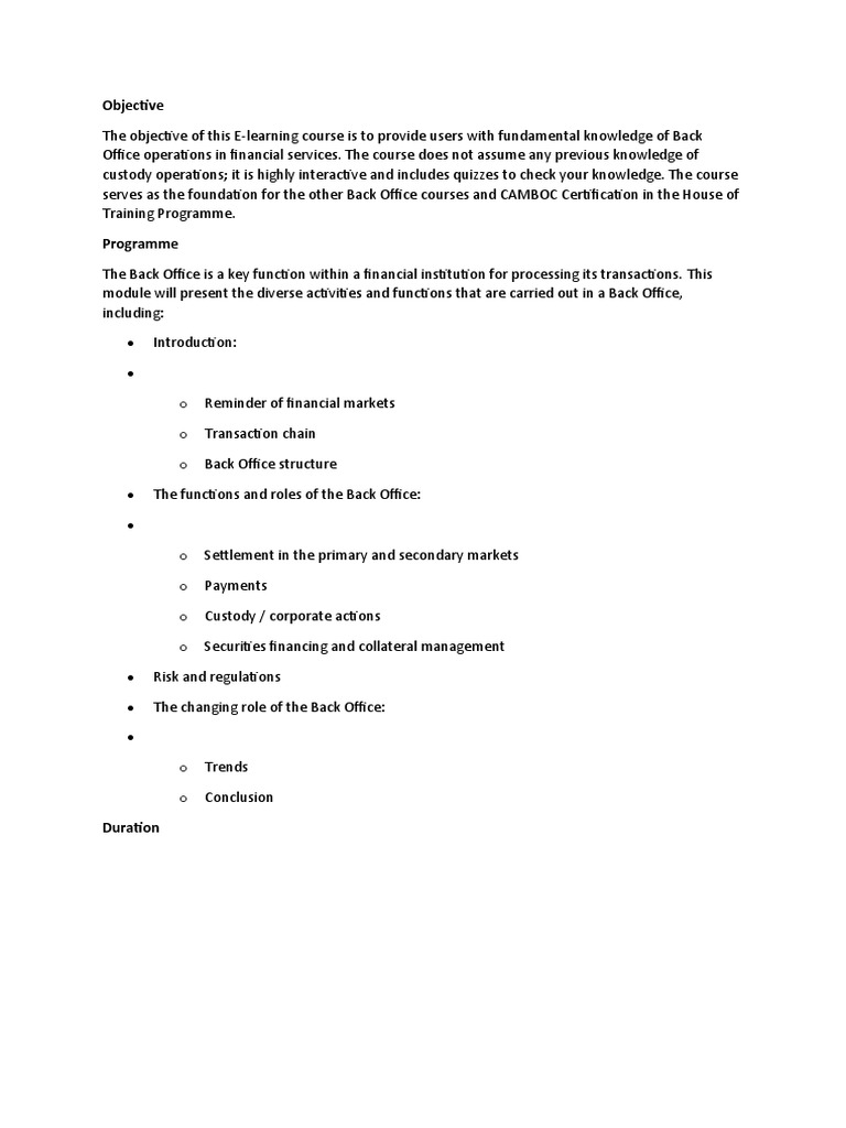 Back Office Operation | PDF