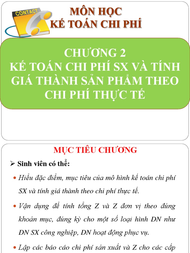 KTCP Chương 2 KTCPSX Và Tính Giá Thành Sản Phẩm Theo Pp Thực Tế Gưi SV | PDF