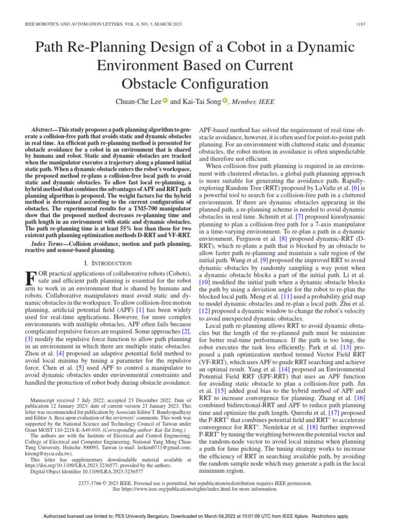 Path Re-Planning Design of A Cobot in A Dynamic Environment Based On Current Obstacle ...