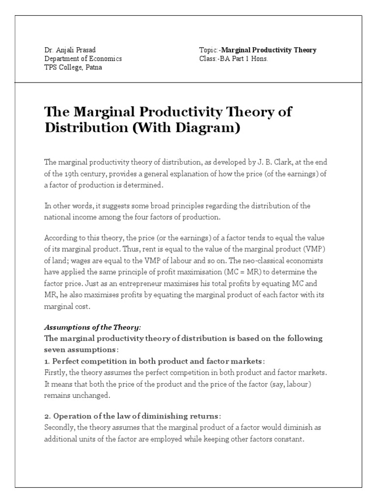 Marginal Productivity Theory | PDF | Labour Economics | Perfect Competition