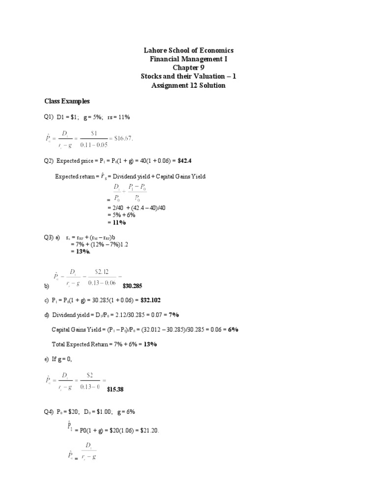 Lahore School of Economics Financial Management I Stocks and Their ...