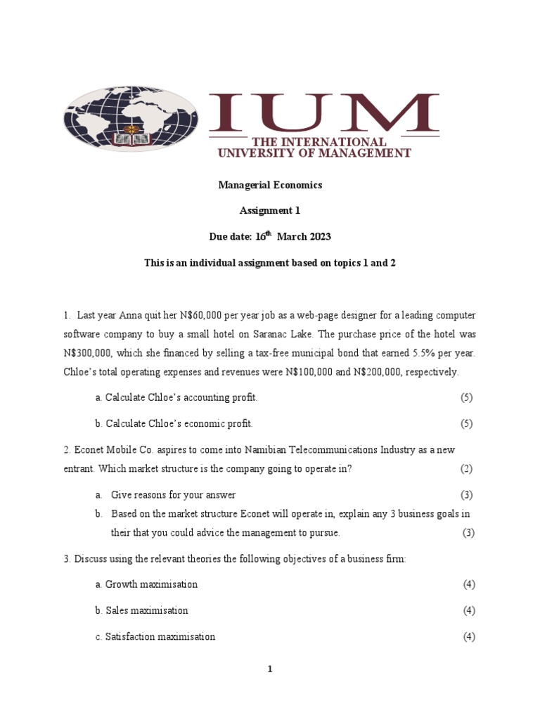 Managerial Economics Assignment 1 | PDF