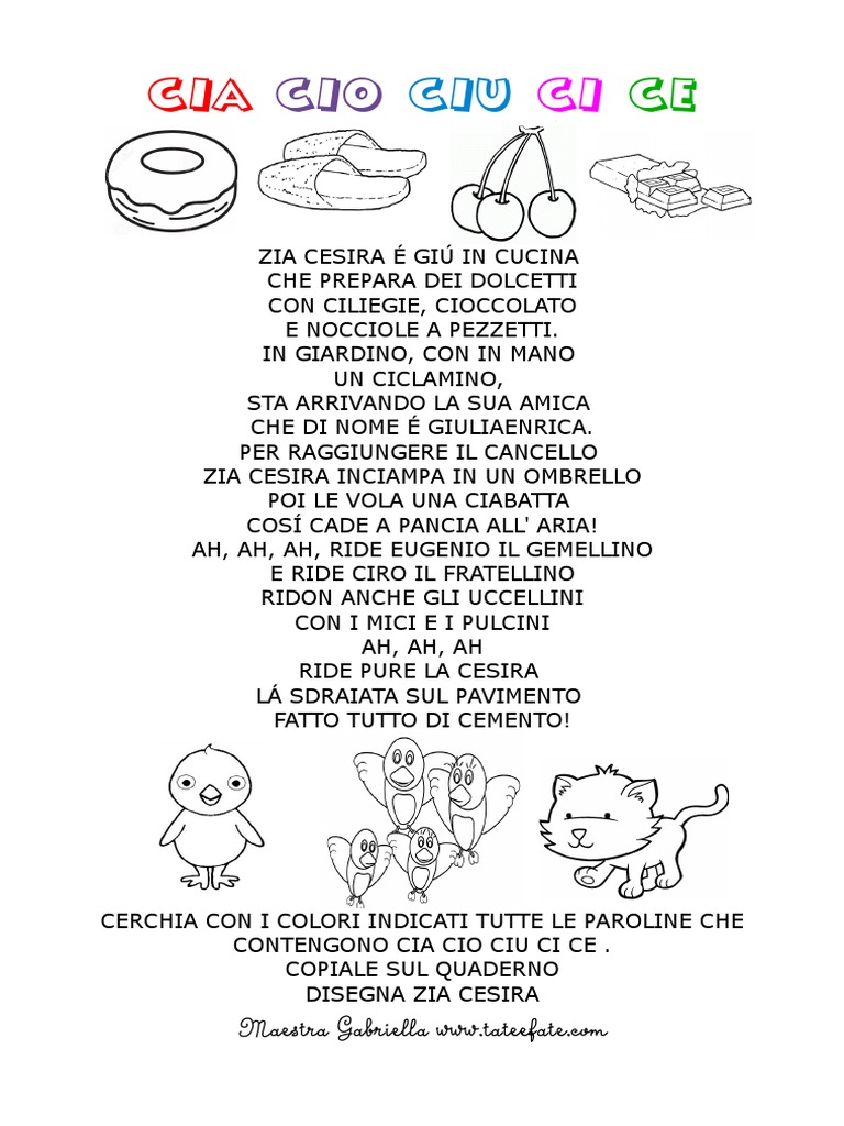 Filstrocca Di Zia Cesira - Cia Cio Ciu Ci Ce | PDF