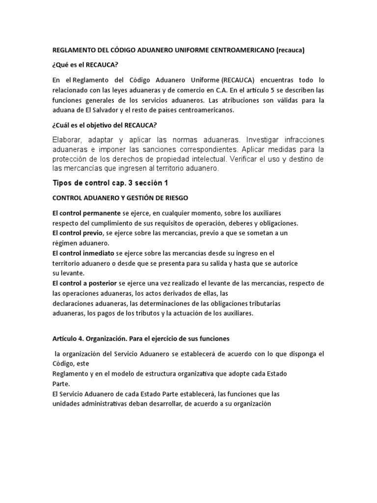 Reglamento Del Código Aduanero Uniforme Centroamericano | PDF | aduana | Regulación
