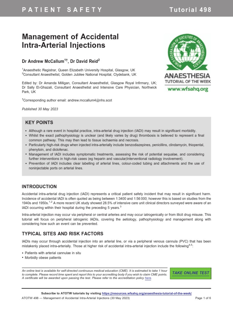Management If Intra-Arterial Injection, ATOTW 2023 | PDF | Ischemia ...