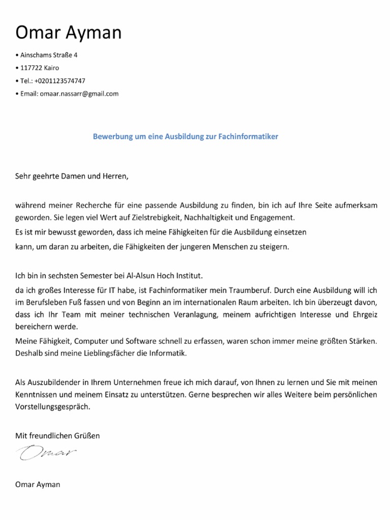 Anschreiben Als Fachinformatiker | PDF