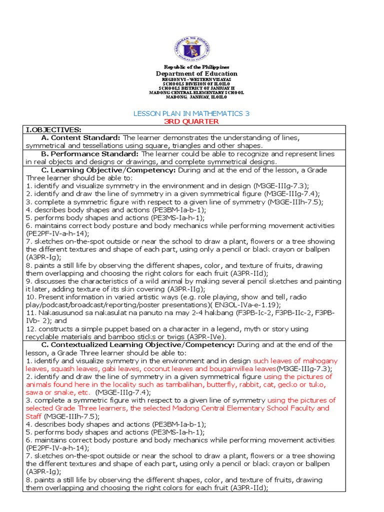 Lesson Plan in Mathematics 3 | PDF | Symmetry | Shape