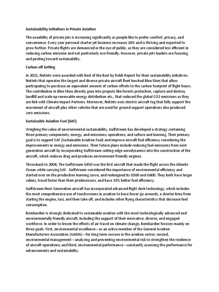 Sustainability Initiatives in Private Aviation | PDF Sustainability Initiatives in Private Aviation | PDF