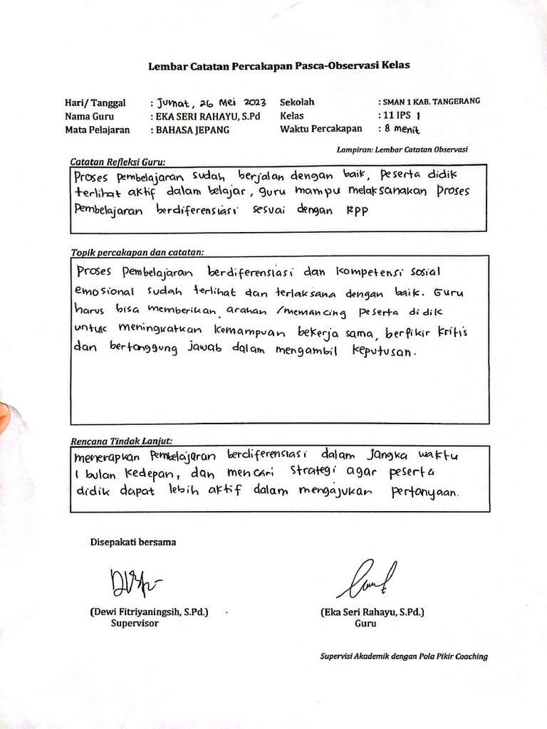 Pasca Observasi Supervisi Akademik | PDF