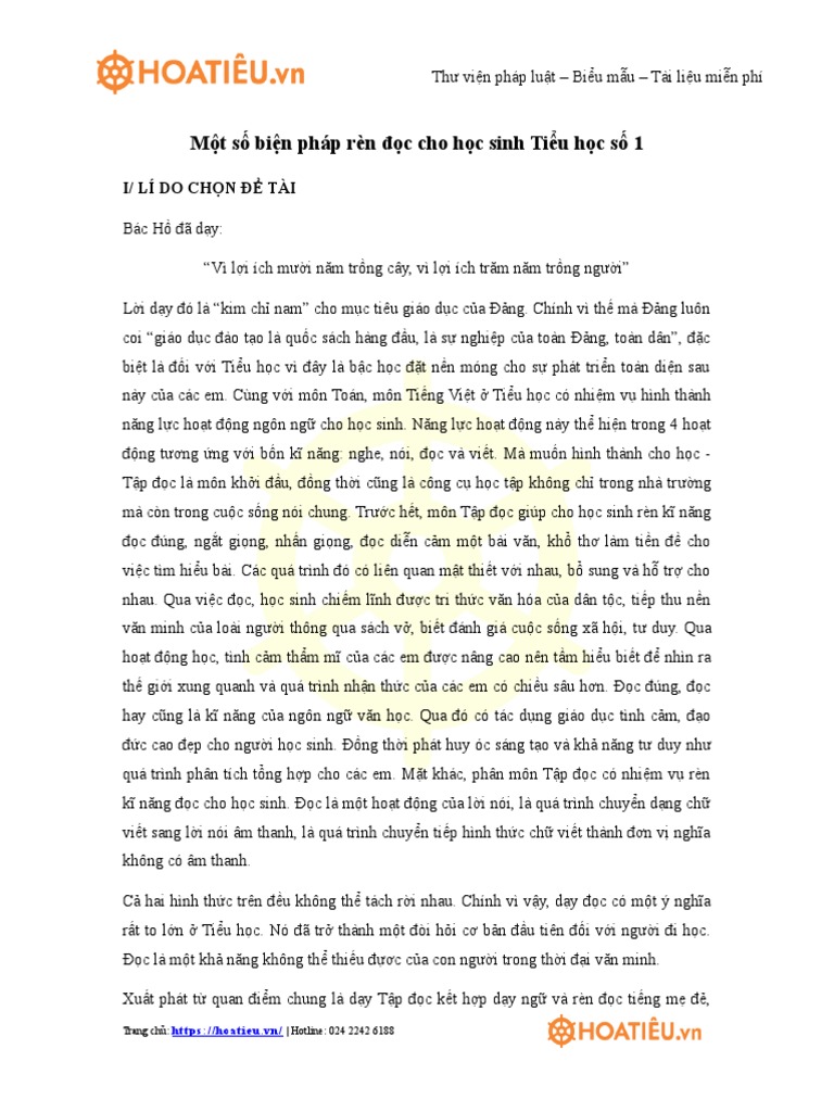 Mot So Bien Phap Ren Luyen Ky Nang Tap Doc Cho Hoc Sinh Tieu Hoc | PDF