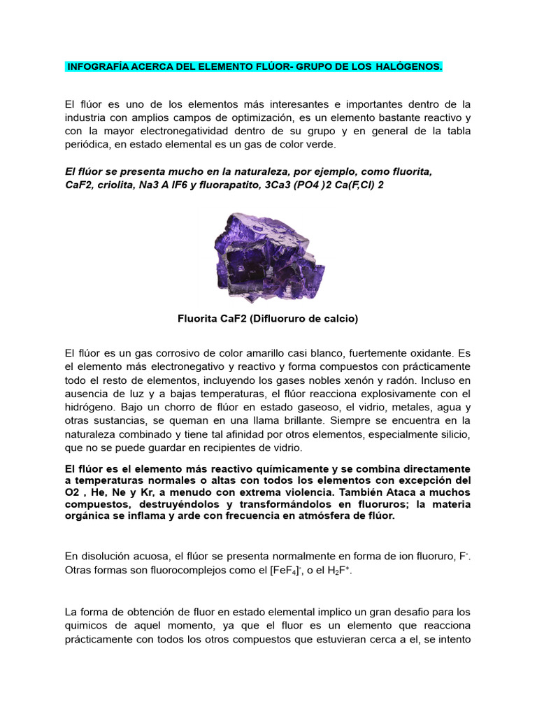 Infografía sobre el Flúor y sus Usos | PDF | Flúor | Química Física