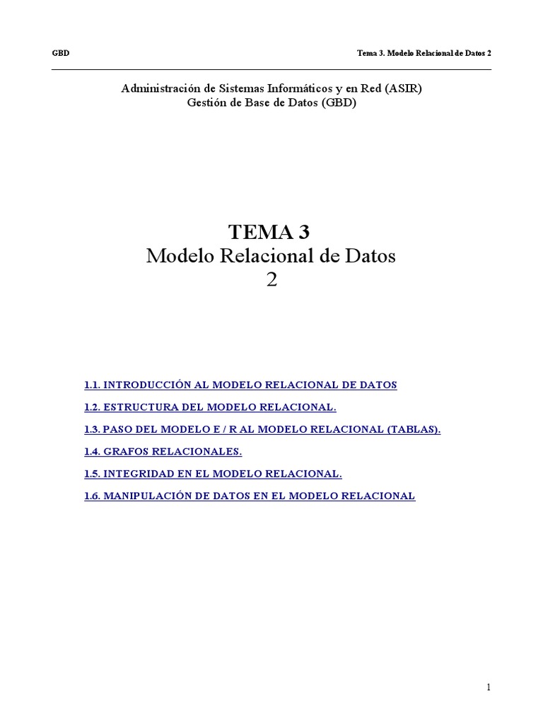 Tema 3. Modelo Relacional de Datos 2 | PDF | Base de datos relacional ...
