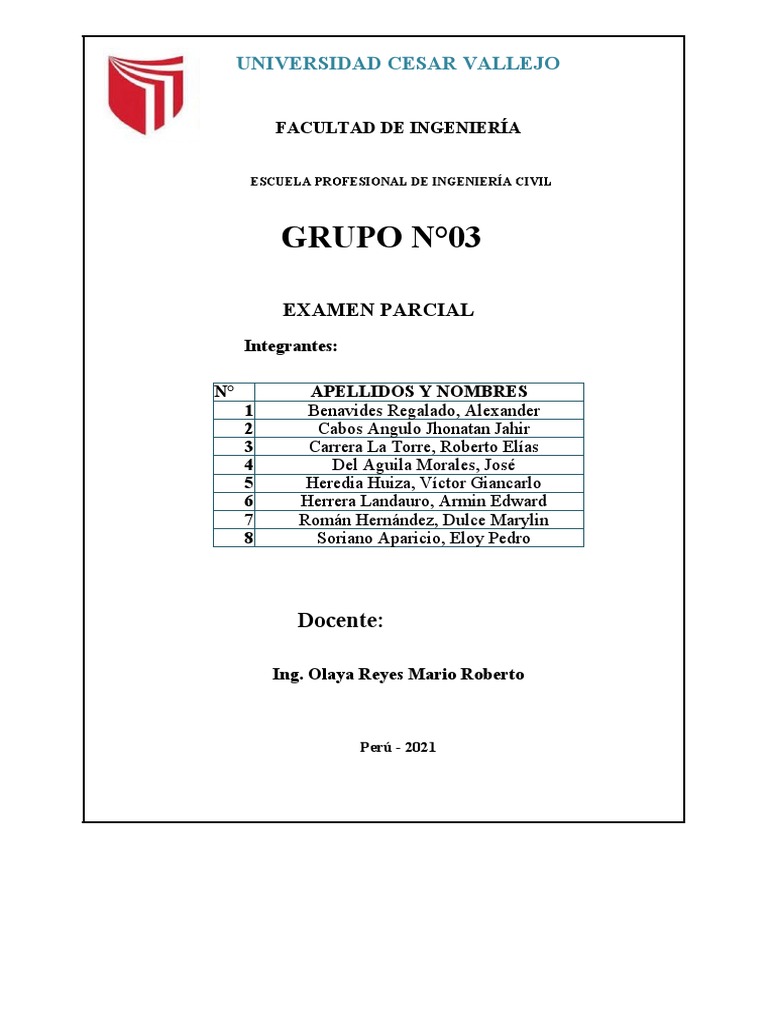 Examen Parcial Grupo N°03 - Caminos | PDF | Ciencias de la Tierra