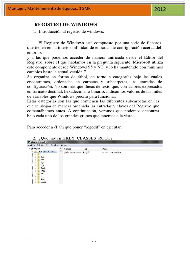 Tema 7 Registro de Windows | PDF | Registro de Windows | Archivo de ...