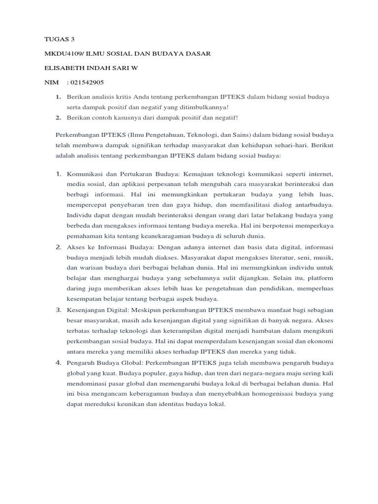Tugas 3 Ilmu Sosial Bdaya Dasar | PDF