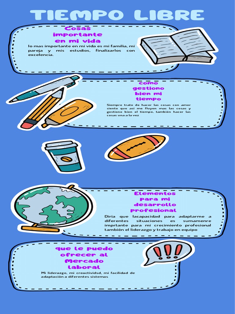 Infografía Algunas Cosas Que Puedes Hacer en Tu Tiempo Libre Divertido Ilustrado Sticker Azul | PDF