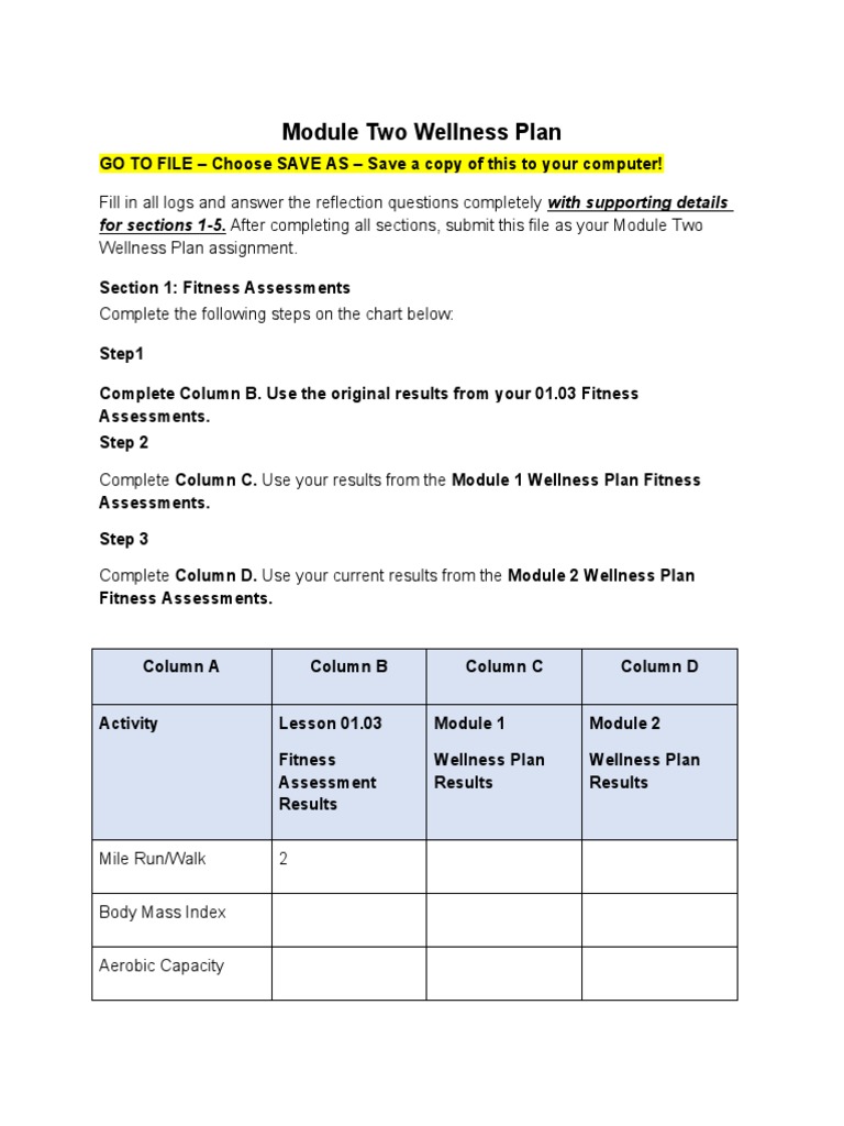 Module Two Wellness Plan | PDF | Physical Fitness | Physical Exercise
