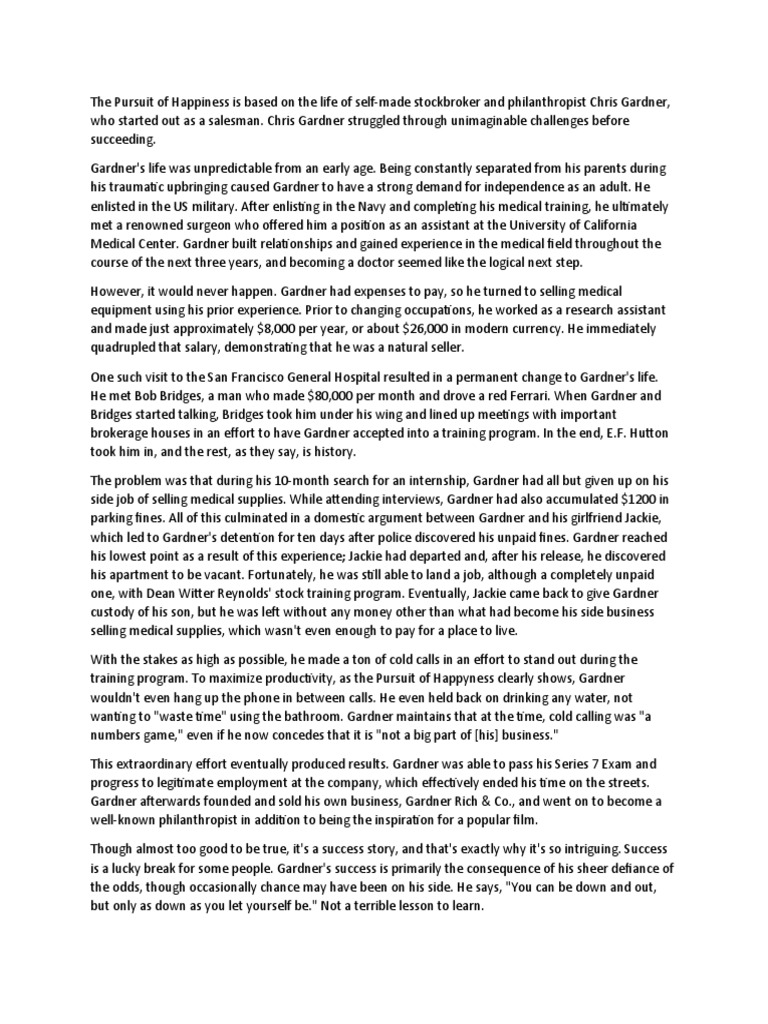 The Pursuit of Happiness NARRATIVE | PDF