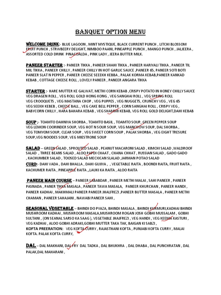 Banquet Option Menu: Welcome Drink | PDF